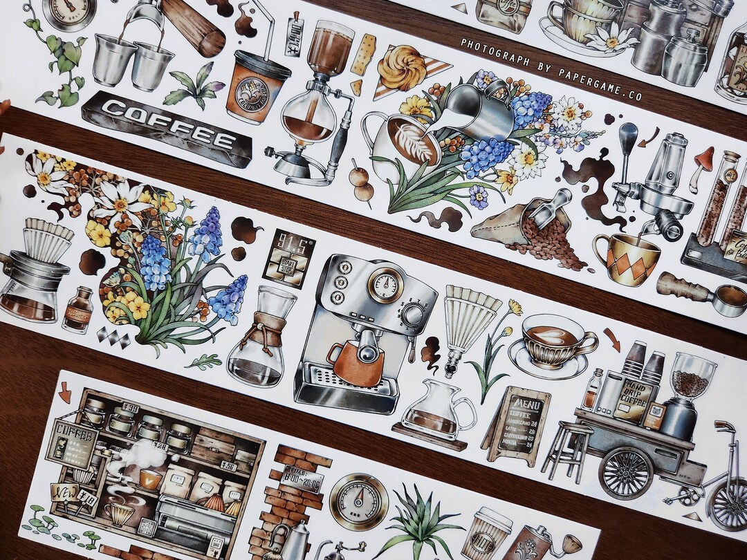 Coffee Machine Lab Masking Tape, Extra Wide Coffee Gadget Washi and PET ...