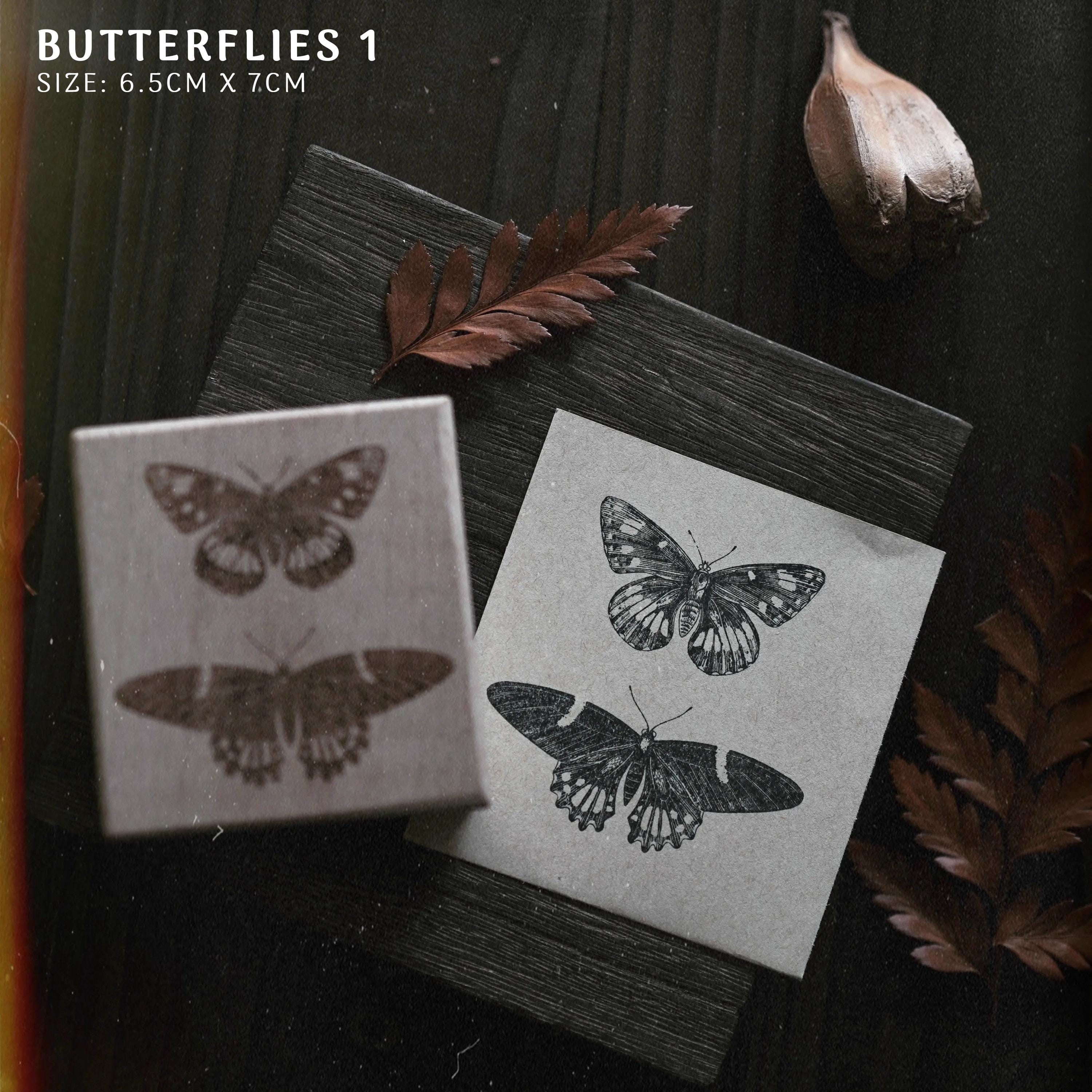Large Butterfly Illustration Rubber Stamps, Butterflies Wooden Stamp ...