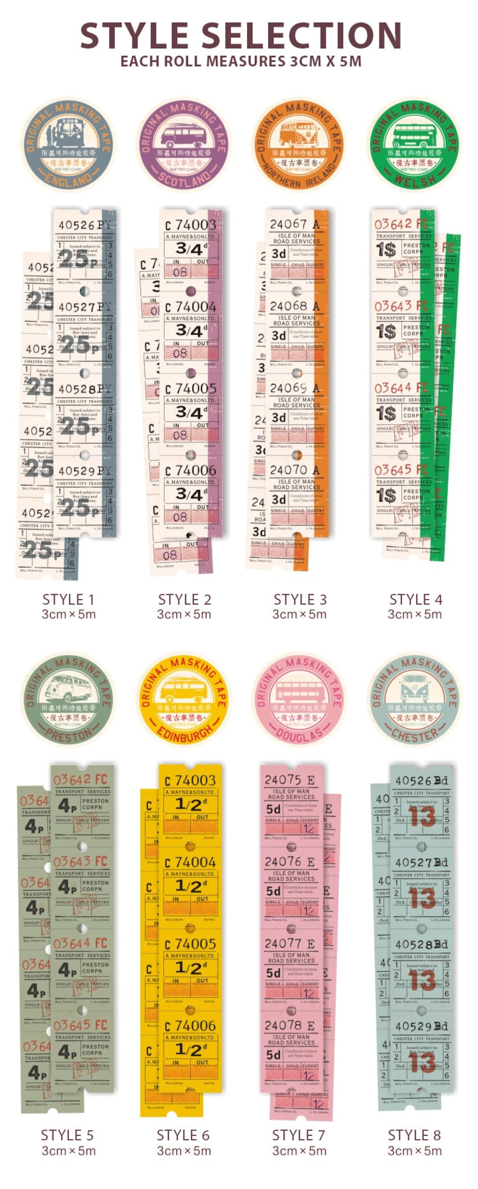 Transit Ticket Stubs Washi Tape Roll Assorted Vintage Bus - Etsy