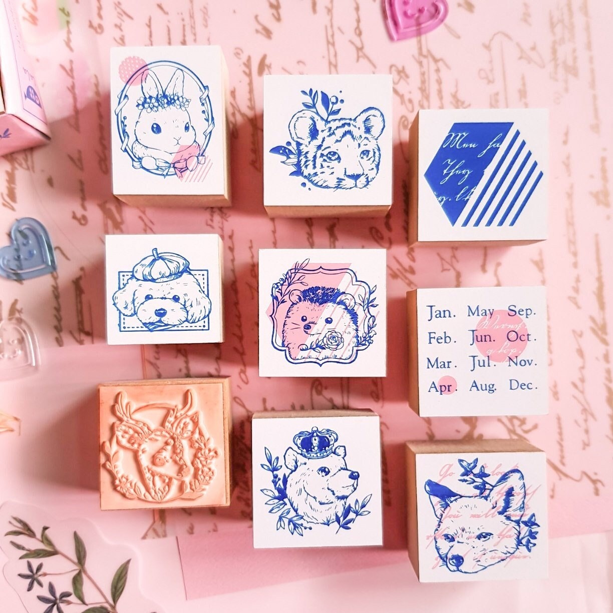 Set of 16 Animals Month Stamps Set Deer Fox Dog Cat - Etsy