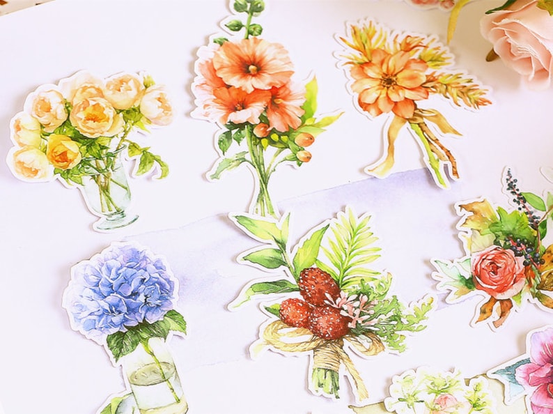Flower Bouquet Stickers Pack Floral Planner Journaling | Etsy