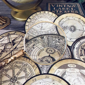Astronomical Clock Stickers Pack, Vintage Astrological Illustration ...