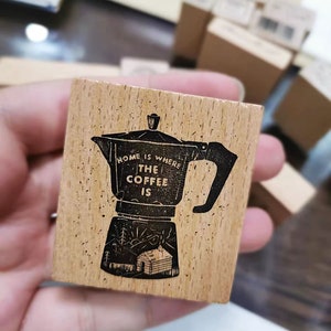 Coffee Press Rubber Stamp, Moka Pot, Coffee Maker, Mountains Stamp for ...