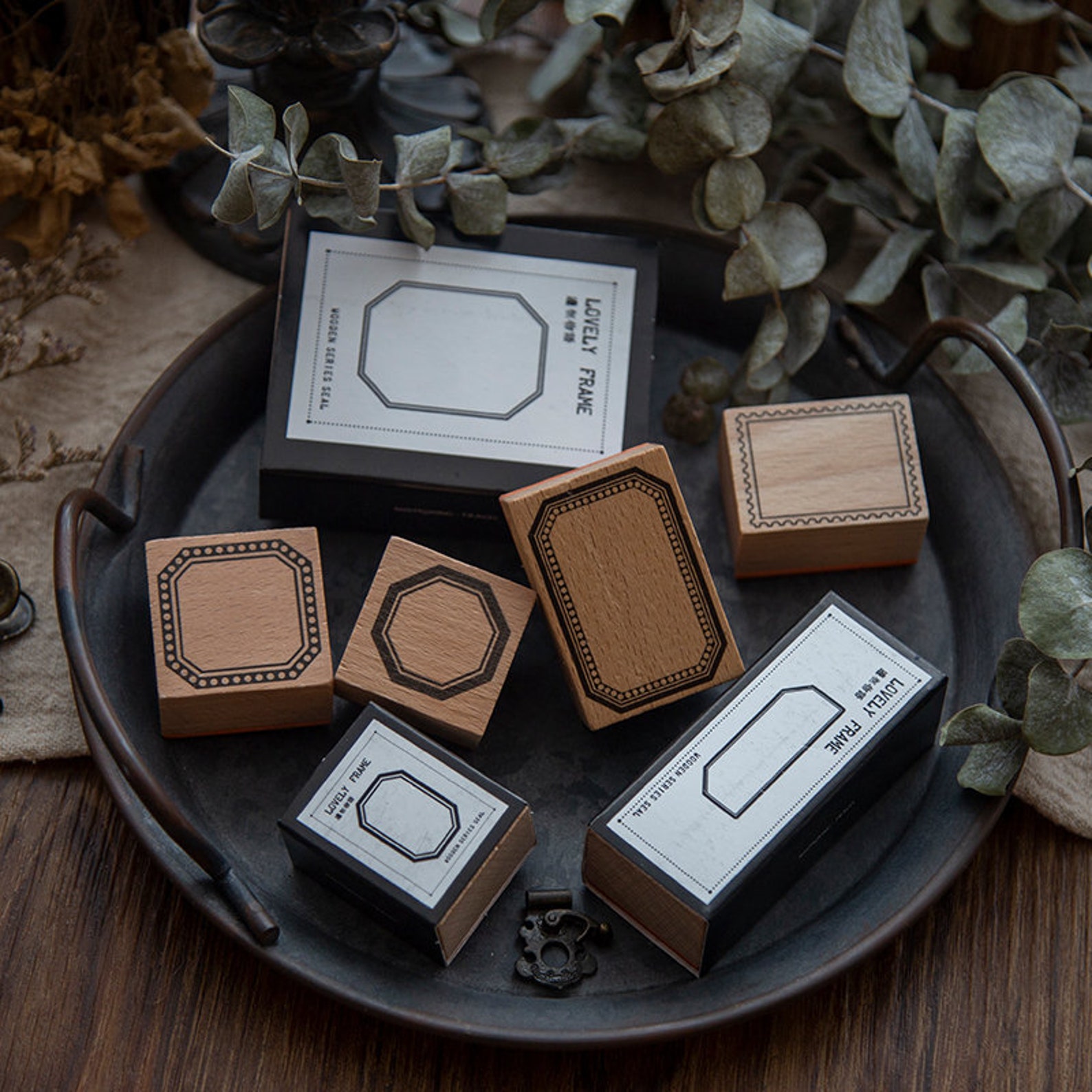 Frame and Label Wooden Stamps, Letterpress Vintage Style Tags Rubber ...