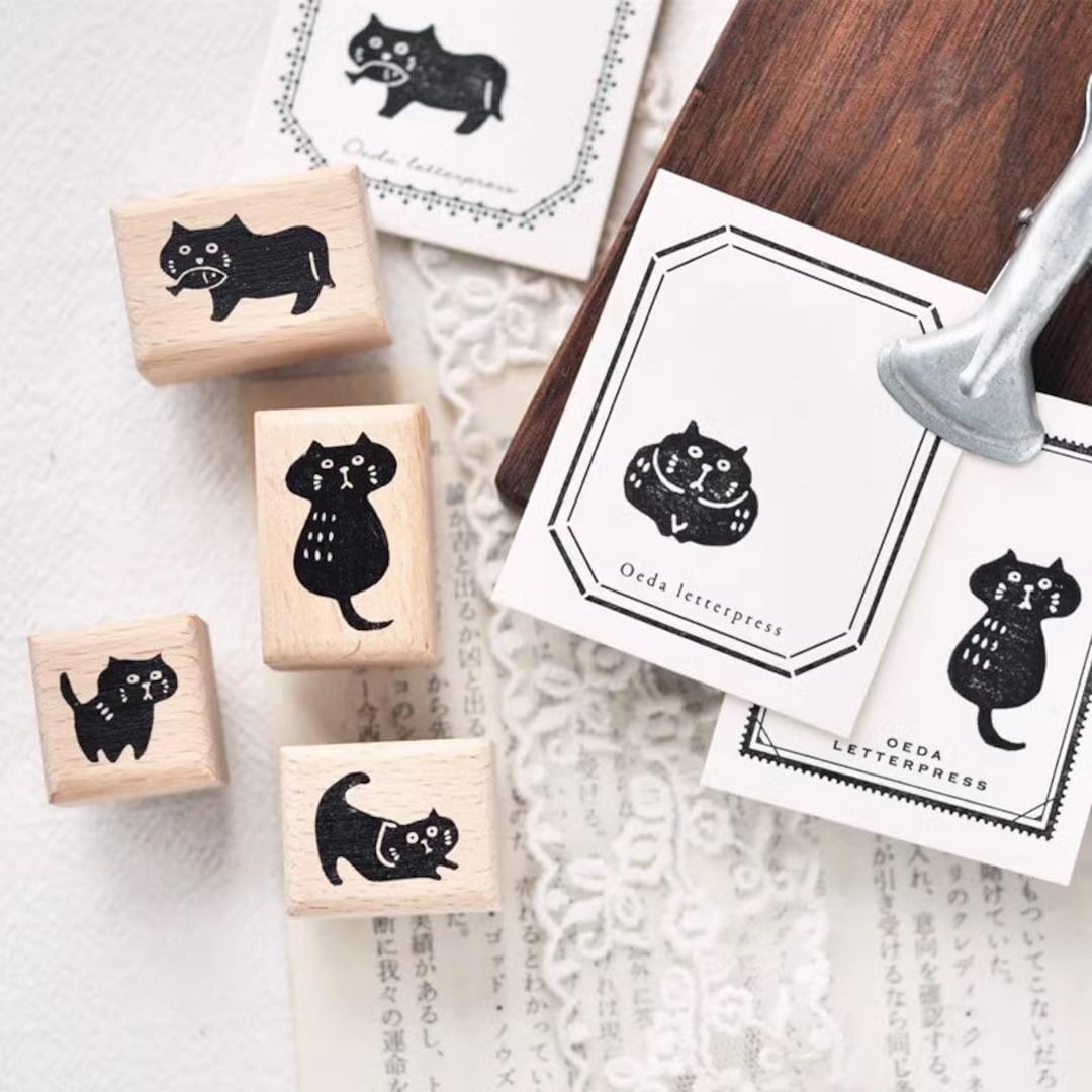Black Cat Rubber Stamps Set, Cute Black Kitty Wood Mounted Stamp ...