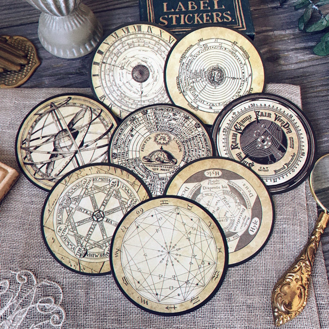 Astronomical Clock Stickers Pack, Vintage Astrological Illustration ...