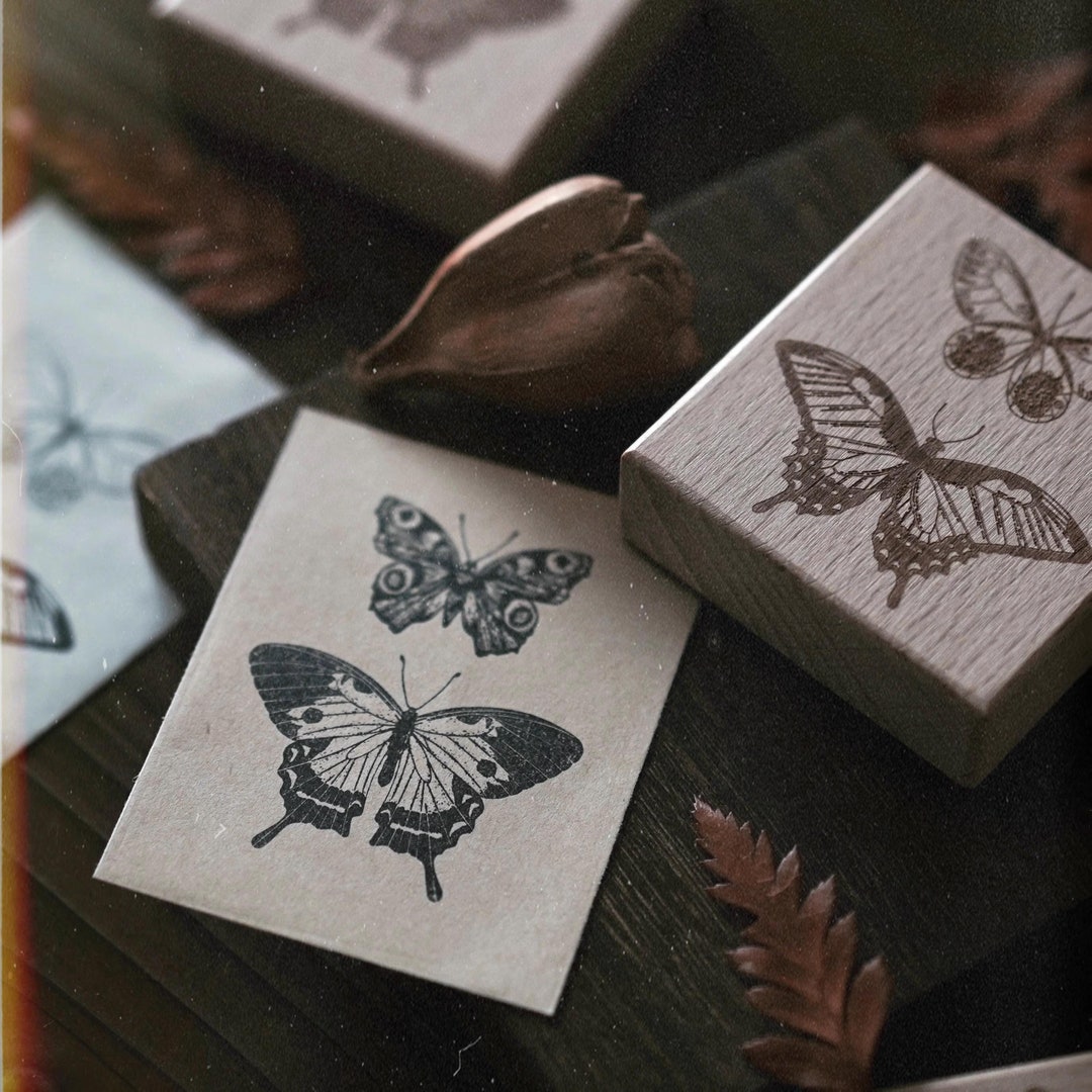 Large Butterfly Illustration Rubber Stamps, Butterflies Wooden Stamp ...