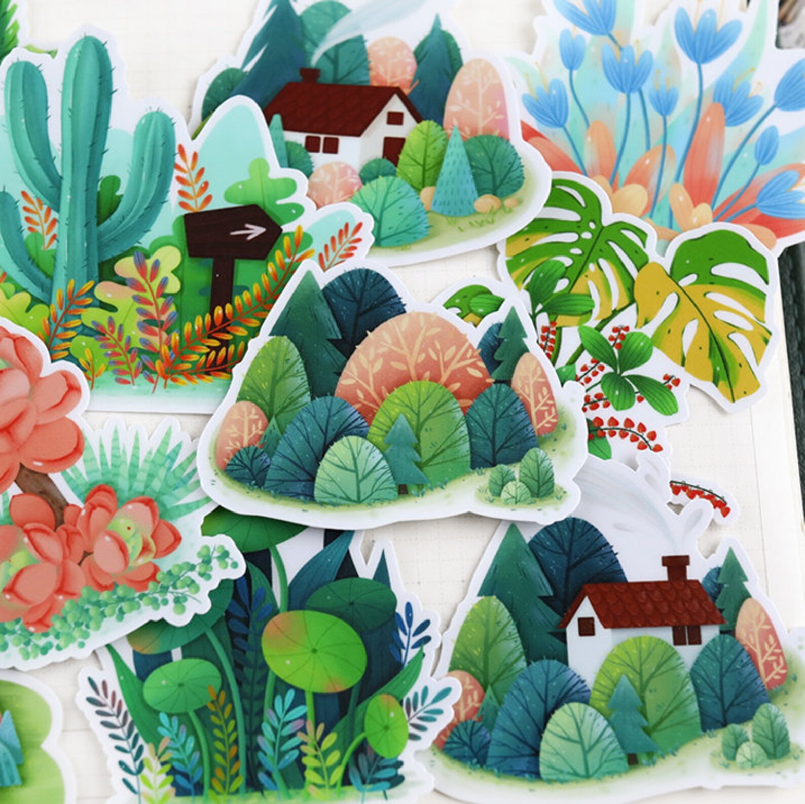 Little Forest Stickers Pack Shrub Succulent Cabin in the | Etsy