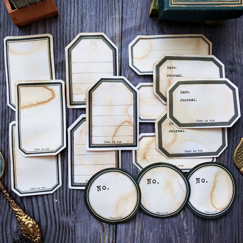 15PCS Coffee Stained Paper Labels Vintage Tags and Labels - Etsy