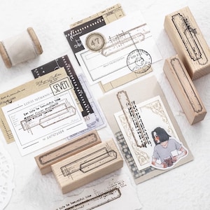 Mottled Rectangular Frames Rubber Stamps, Vintage Style Tag and Label ...