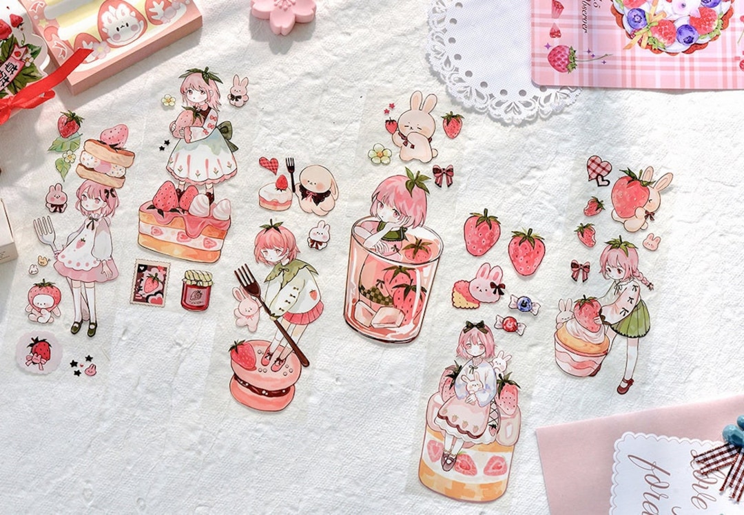Strawberry Mousse Masking Tape, Girls Illustration Washi and PET Tape ...
