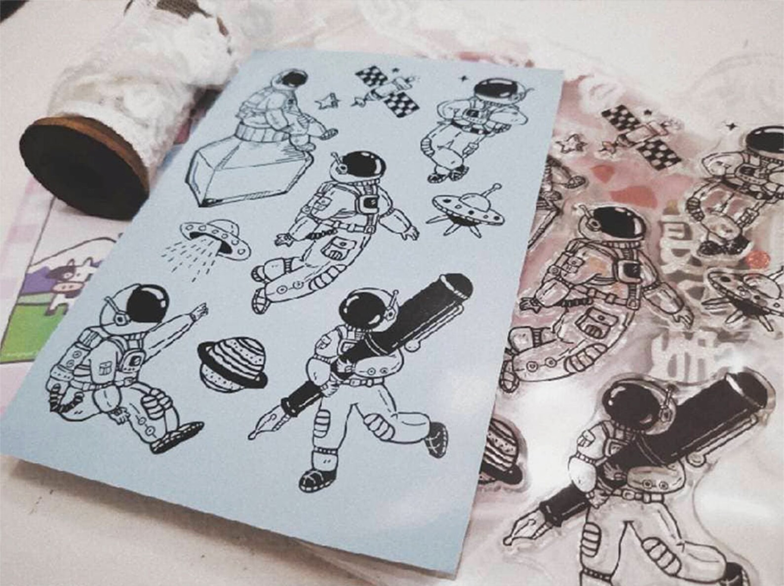 Astronaut and Stationery Acrylic Stamp Set, Planner Tools Stamps, Ink ...