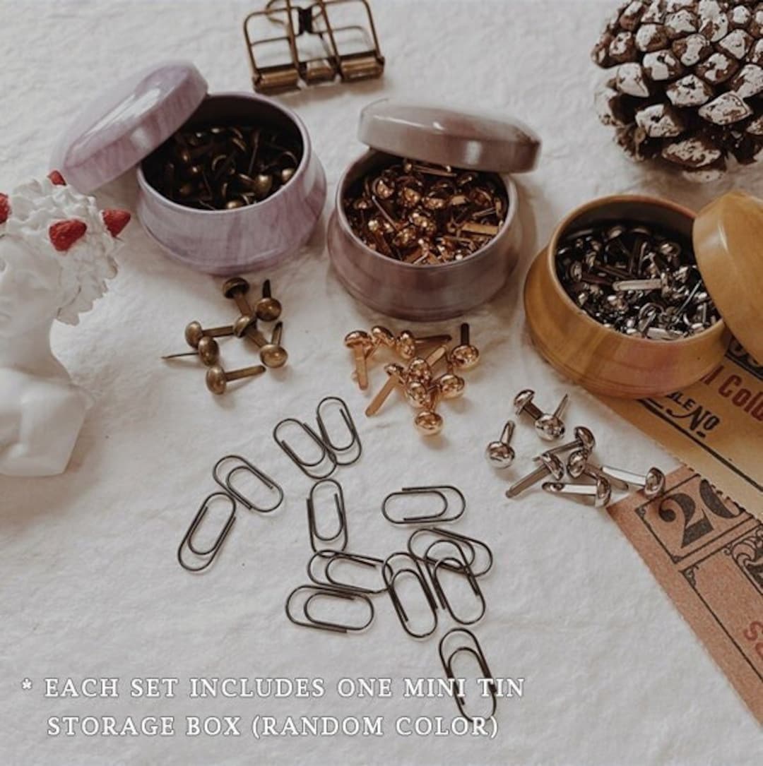 Mini Brads and Paper Clips, Vintage Gold, Silver, Bronze Colored Paper ...