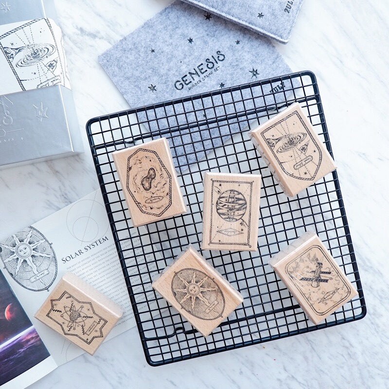 Genesis Rubber Stamp Set, Wooden Galaxy Themed Stamps, Space, Craft Kit ...