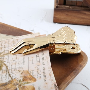 CLEARANCE *** Vintage Gold Gilded Hand Clip, Metal Clip for Traveler's ...