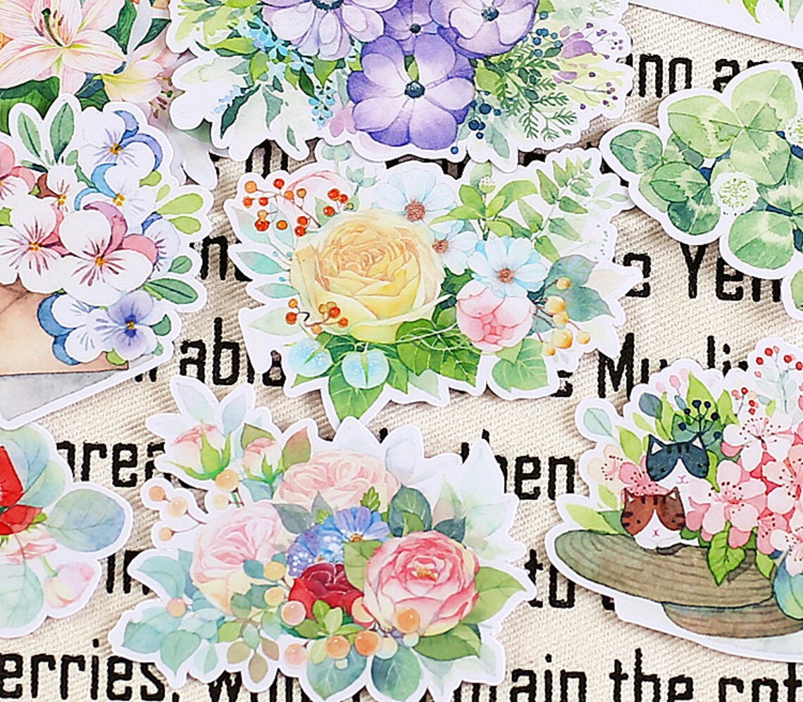 Floral Stickers Pack, Flowers Sticker Sack Series E, Planner Journaling ...