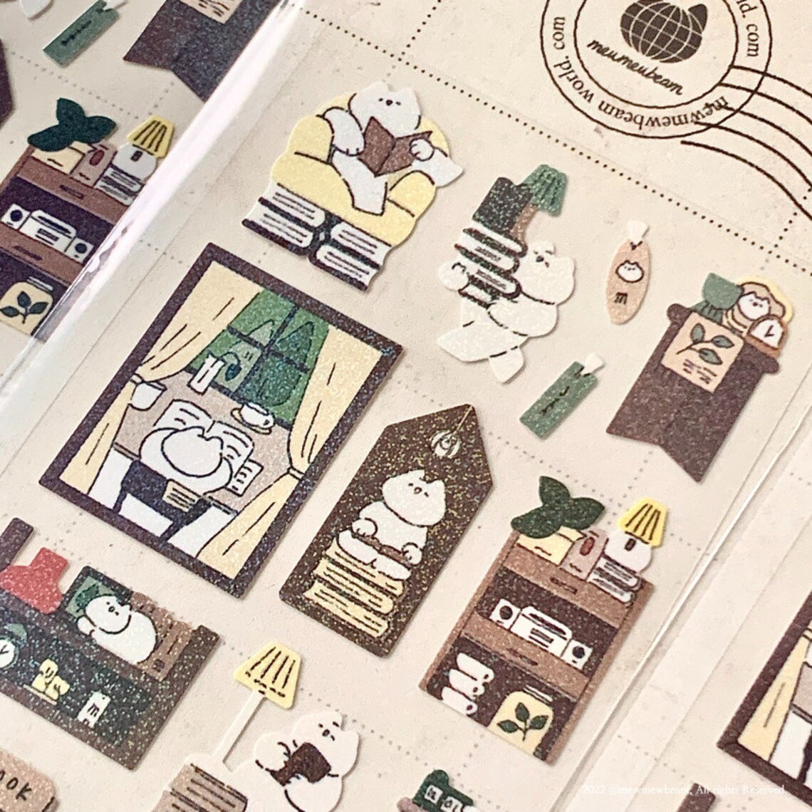 Library Stickers Sheet, Books and Plants, Holographic Glitter Stickers ...