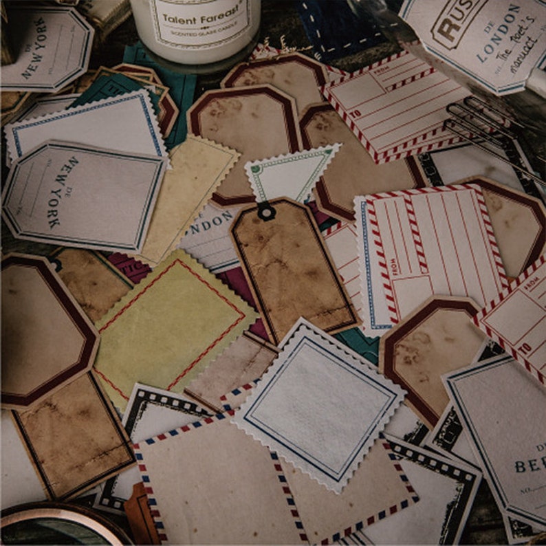 Vintage Paper Labels Set Stamps Tag Postcard Film Reels | Etsy