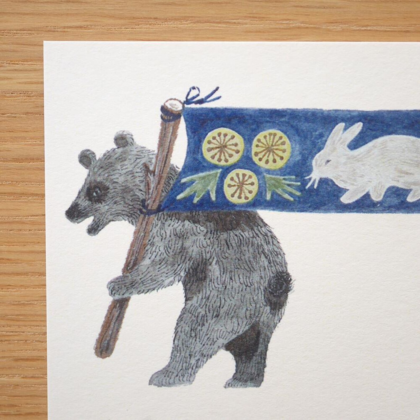 Spring Harbinger Postcard, 4legs Illustrated Post Card, Bear With Flag ...
