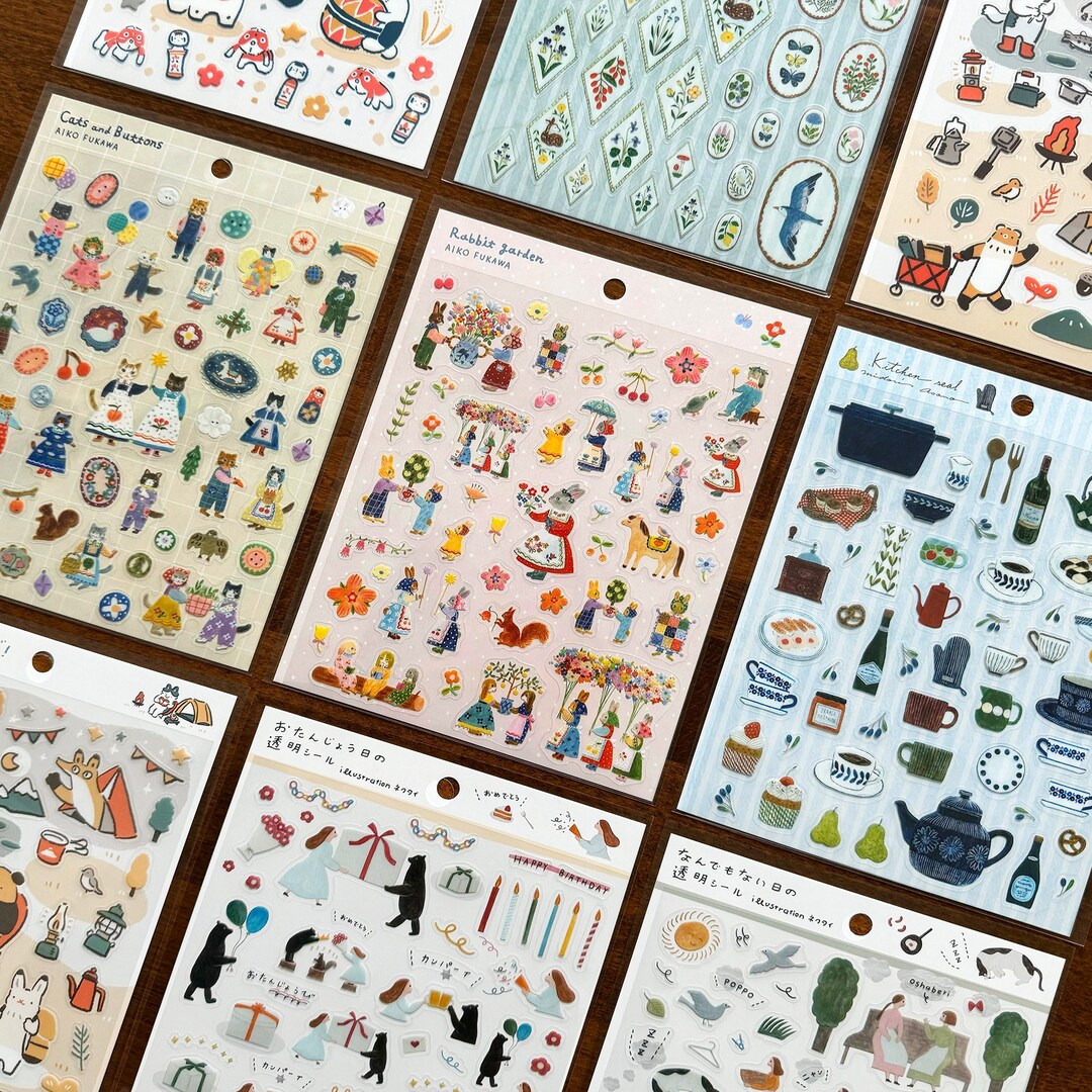 Hyogensha Japanese Sticker Sheets, Cozyca, Cat and Bear, Picnic, Aiko ...
