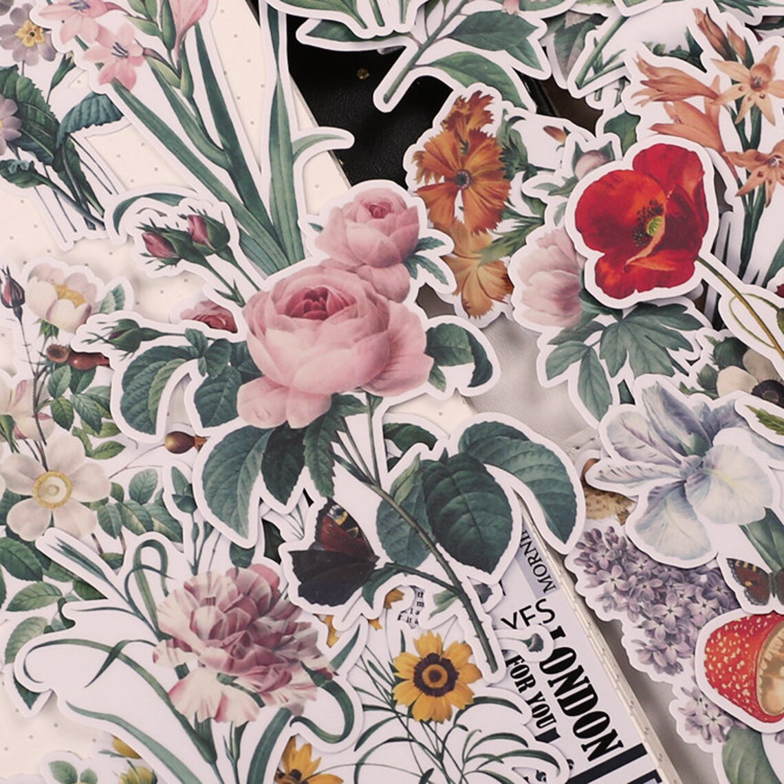 52 PCS Vintage Flowers Stickers Pack, Vinyl Flowers Sticker Sack ...