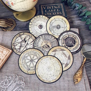 Astronomical Clock Stickers Pack, Vintage Astrological Illustration ...