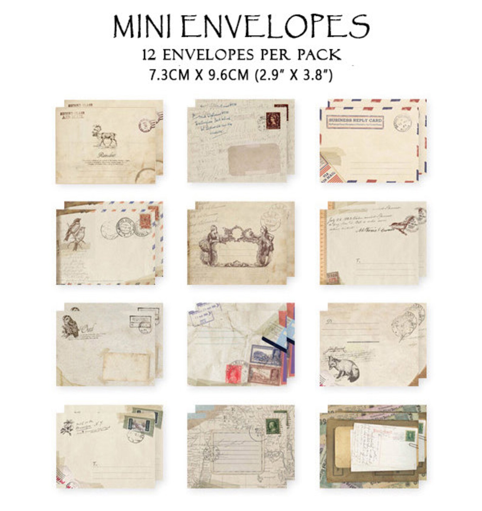 12 PCS Mini Vintage Print Envelopes Old School Postmark | Etsy