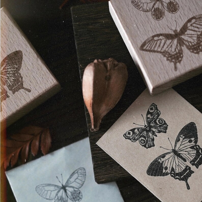 Large Butterfly Illustration Rubber Stamps, Butterflies Wooden Stamp ...