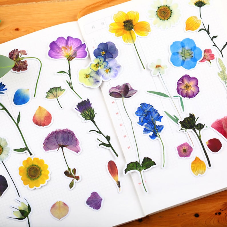 Dried Flowers Stickers Pack, Preserved Pressed Flowers Journaling ...