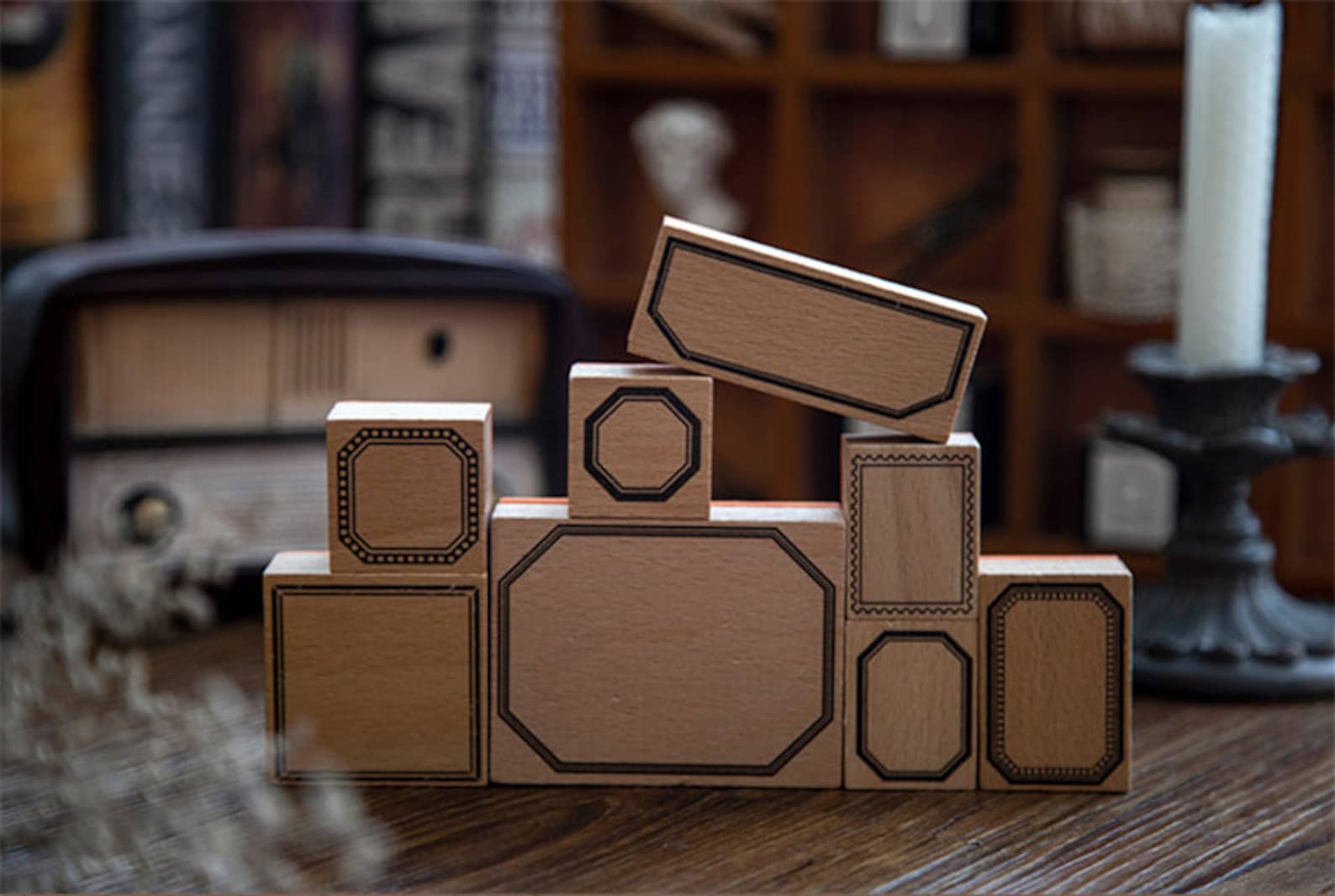 Frame and Label Wooden Stamps, Letterpress Vintage Style Tags Rubber ...