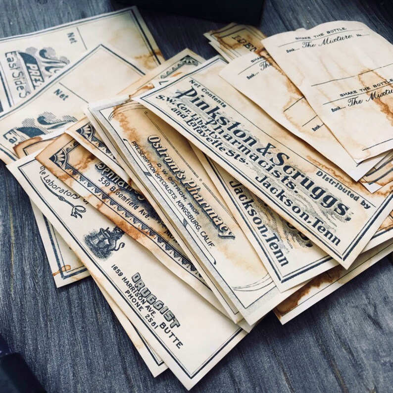 Coffee Stained Vintage Labels Apothecary Pharmacy Medical - Etsy