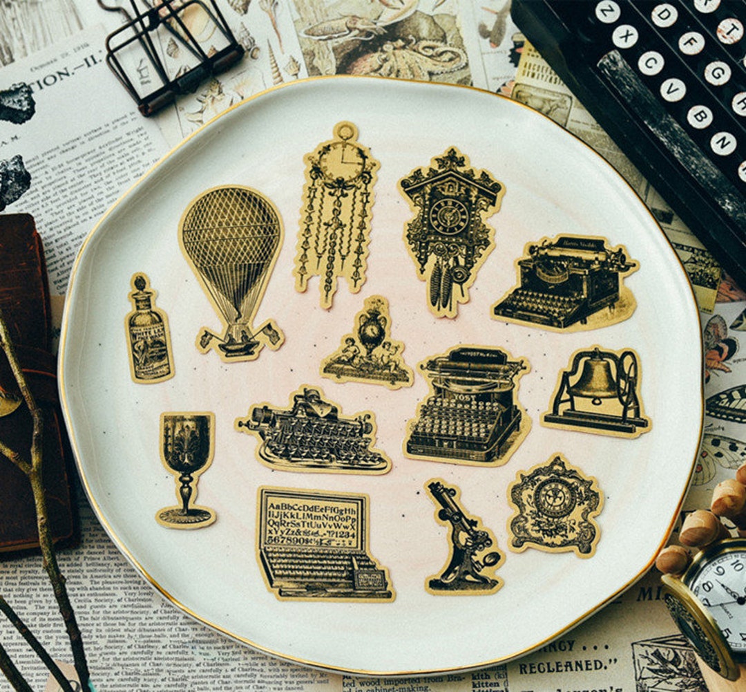 Vintage Objects Illustration Kraft Stickers Pack, Monochrome ...