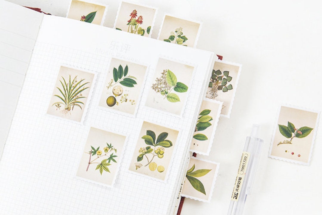 Botanical Stamps Sticker Set, Flower, Plant Sticker, Vintage Botanical ...
