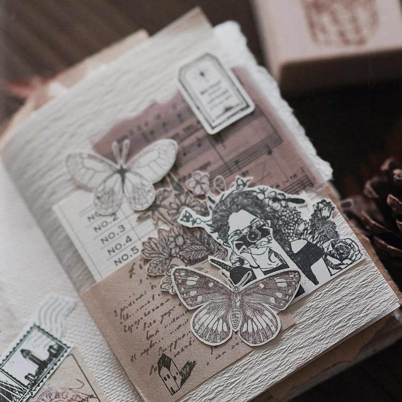 Large Butterfly Illustration Rubber Stamps, Butterflies Wooden Stamp ...