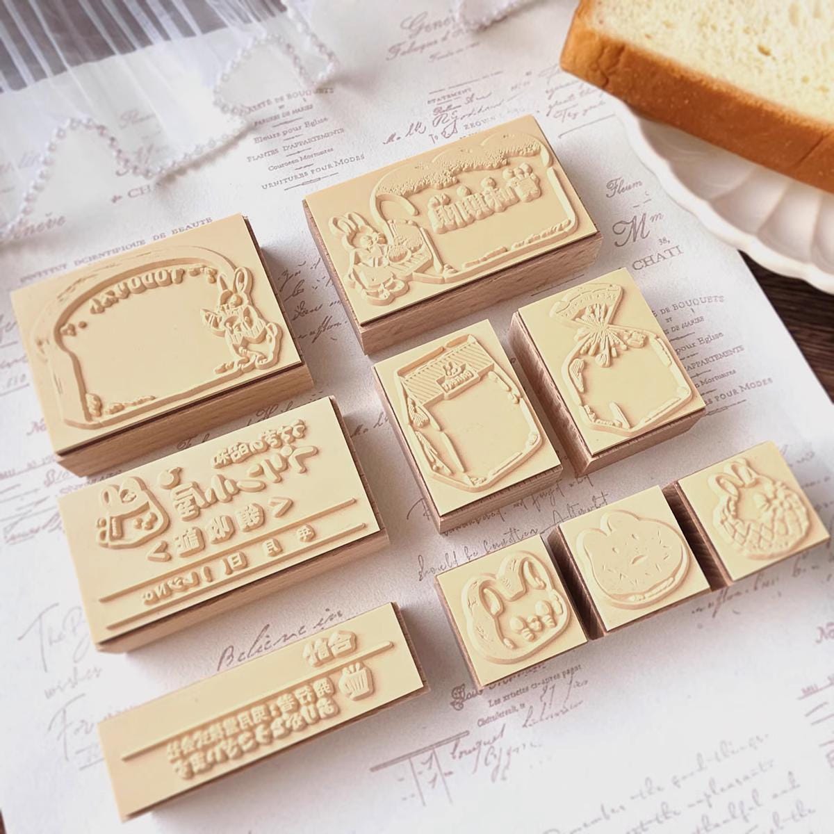Bunny Bakery Stamps Set, Kumayankee Rabbit Bread Rubber Stamp - Etsy