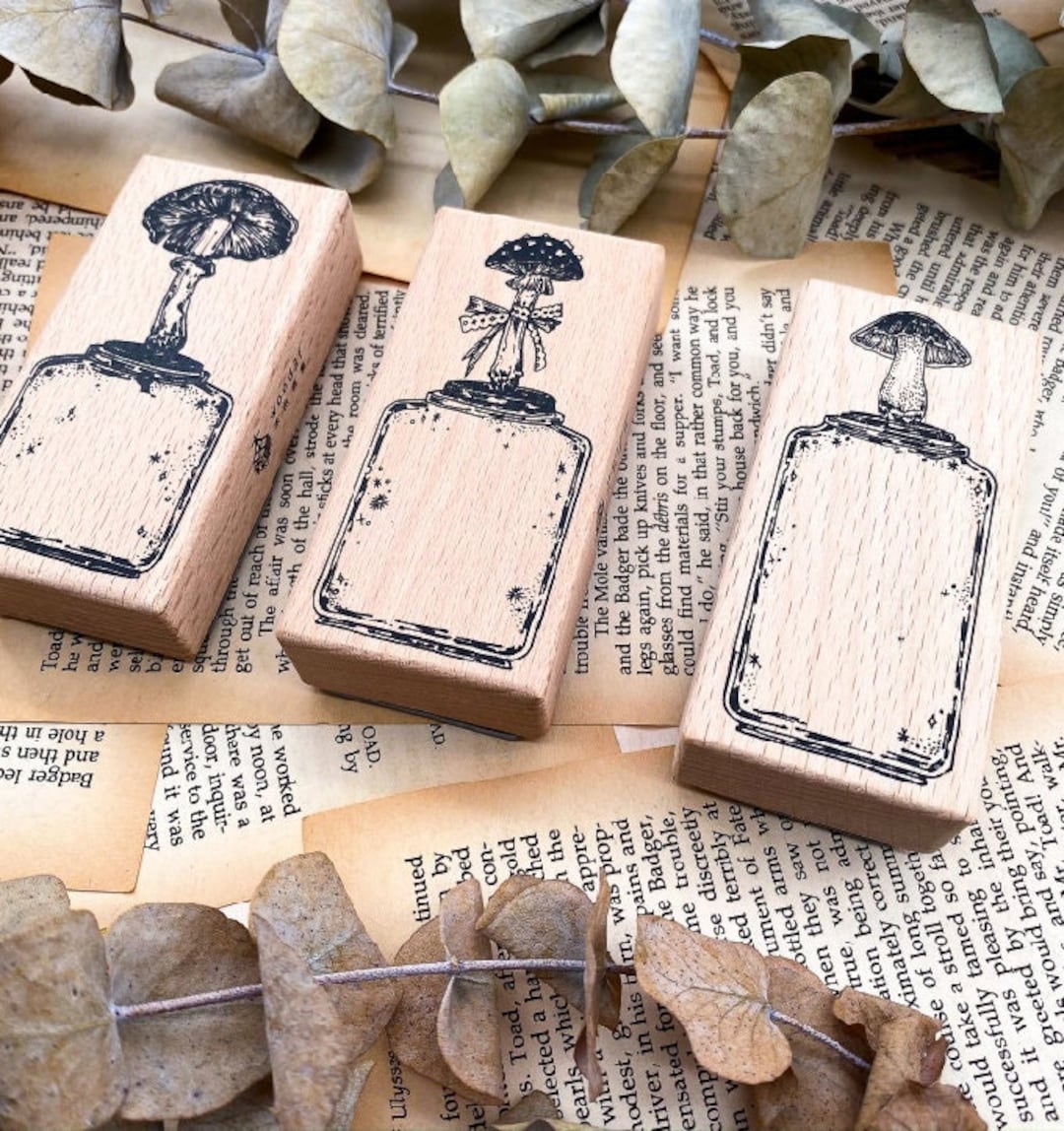 Mushroom Bottle Stamp Set 2, Large Wooden Stamp, Fairy Bottle, Decora Whimsical Fungi Stamp for ...
