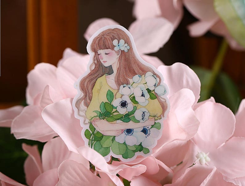 Girls Illustration Sticker Pack Flower Girl Stickers Series - Etsy