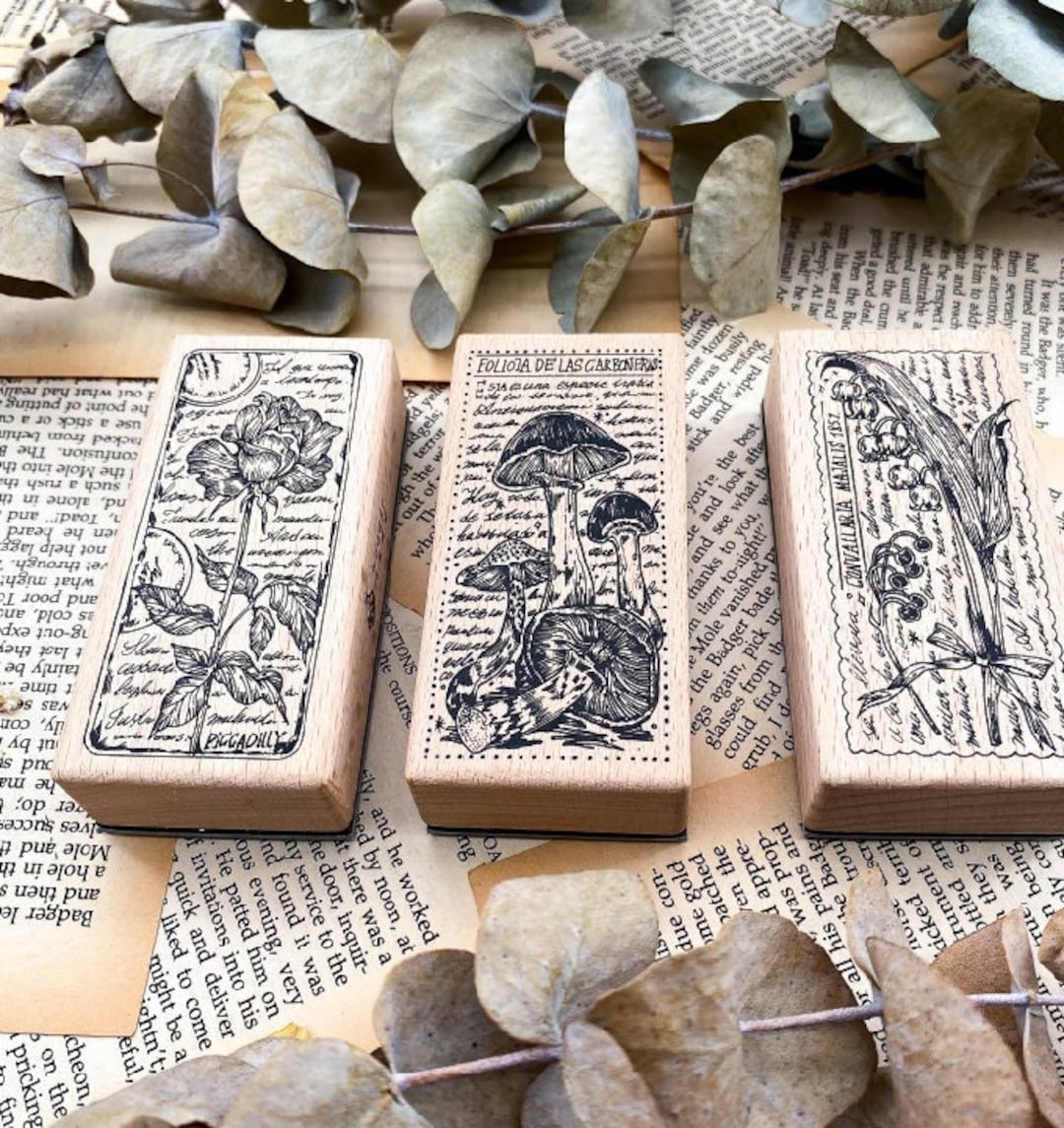 Botany Collection Rubber Stamp Set 2, Large Wooden Stamp, Rose, Lily of ...