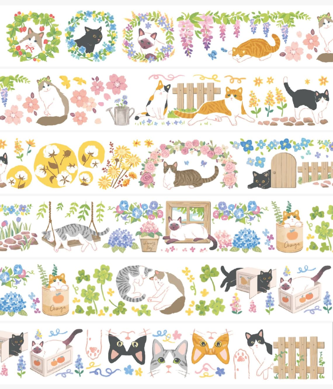 Garden Cats PET Clear Tape, Kitty and Flower Masking Tape, Calico Cat ...