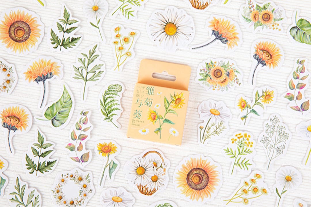 Daisies and Sunflowers Stickers Set, Flowers Stickers Pack, Floral ...