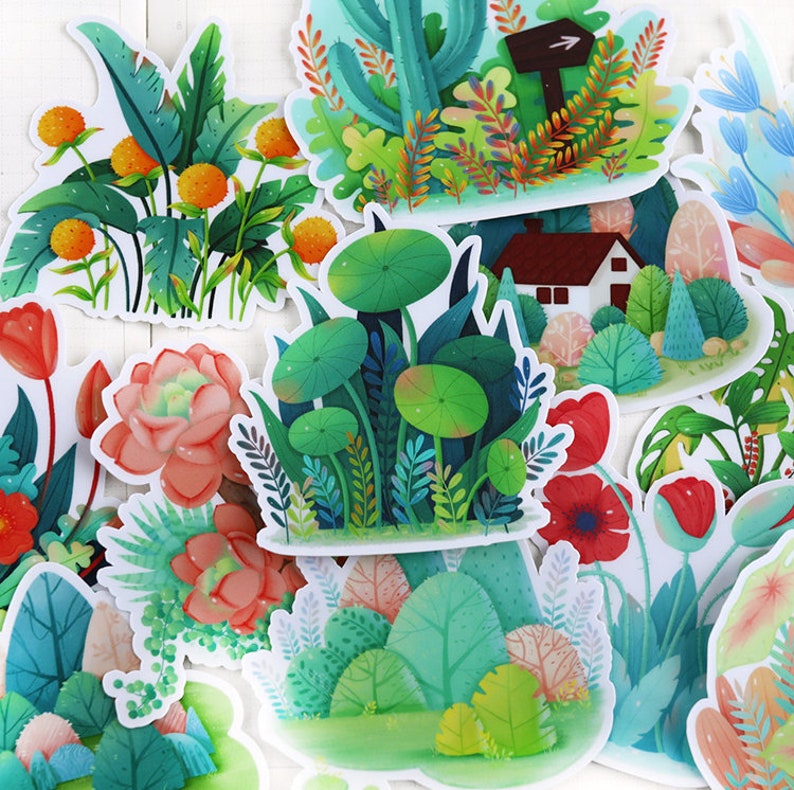 Little Forest Stickers Pack Shrub Succulent Cabin in the | Etsy