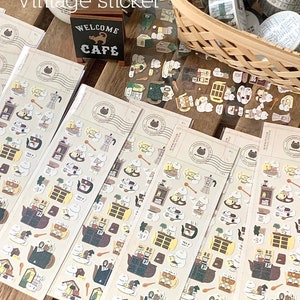 Cat Barista Stickers Sheet, Coffee Shop, Holographic Glitter Stickers ...