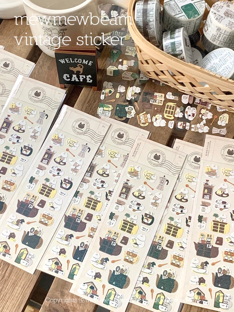 Cat Barista Stickers Sheet, Coffee Shop, Holographic Glitter Stickers ...