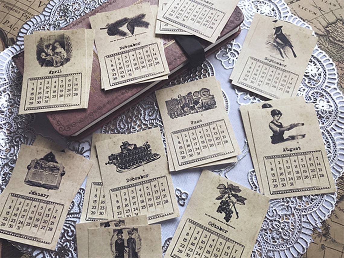 Retro Kraft Calendar Cards Decoration for Vintage Journal - Etsy