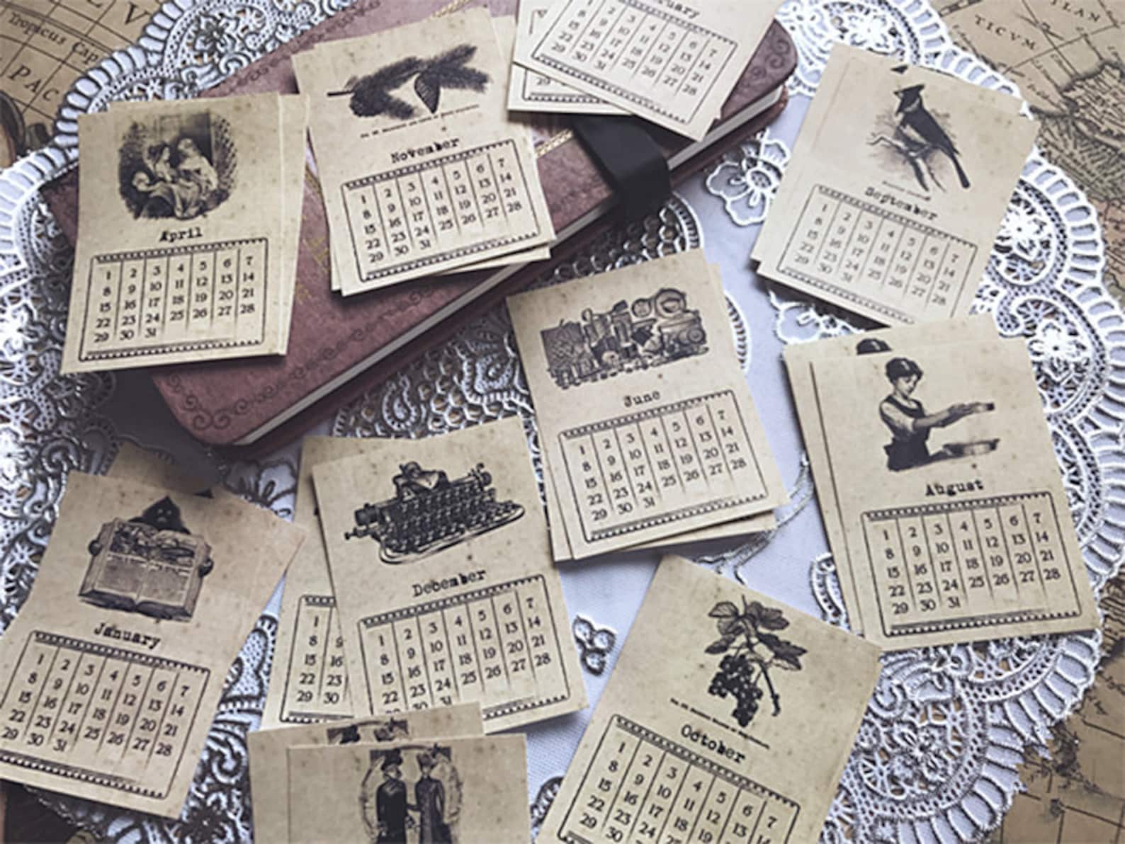 Retro Kraft Calendar Cards, Decoration for Vintage Journal, Junk ...