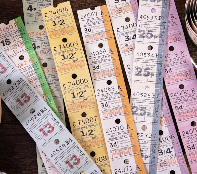 Transit Ticket Stubs Washi Tape Roll Assorted Vintage Bus - Etsy
