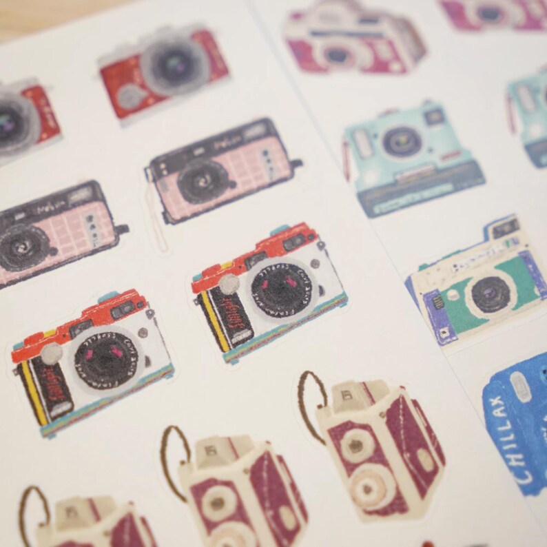 Set of 2 Vintage Camera Sticker Sheets Set, Wanle Studio Kiss-cut ...