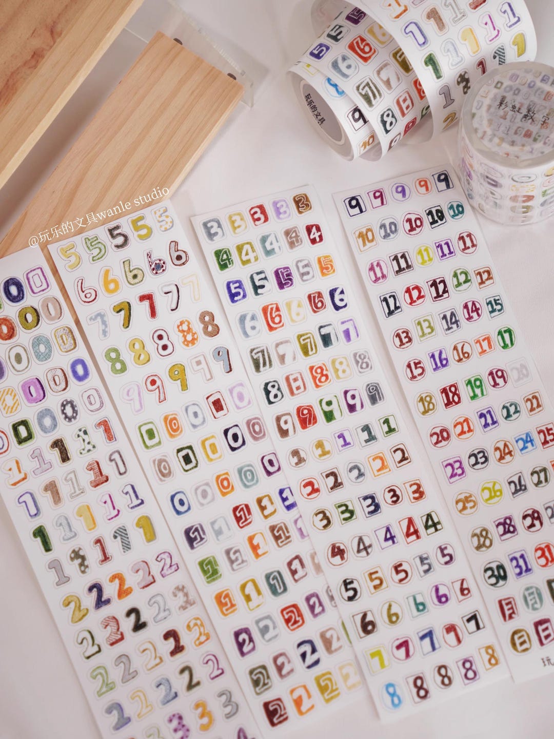Wanle Studio Rainbow Numbers Sticker Washi Tape, Extra Wide Die-cut ...