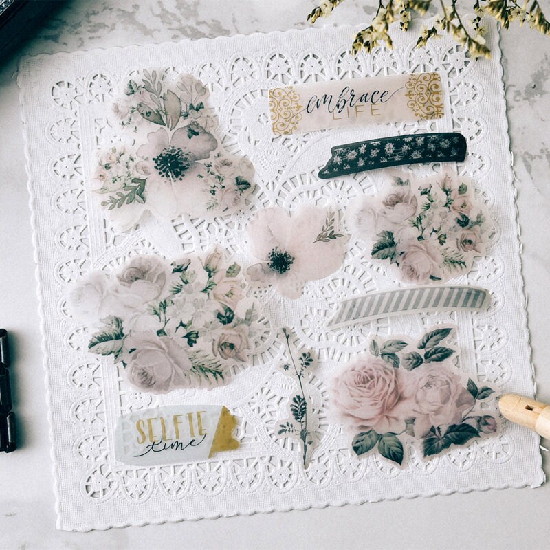 Pastel Vintage Flower Stickers Pack Translucent Watercolor - Etsy