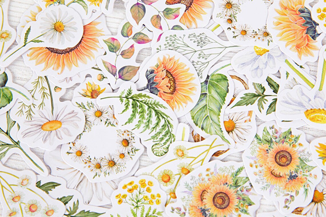 Daisies and Sunflowers Stickers Set Flowers Stickers Pack - Etsy